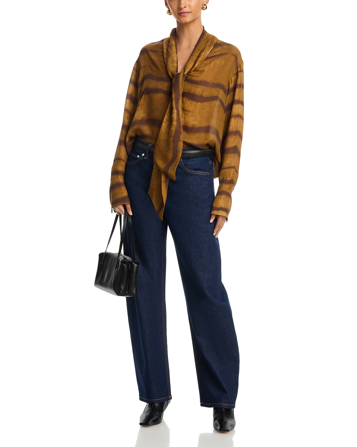FRAME Frame Silk Oversized Tie Neck Shirt with Animal Print